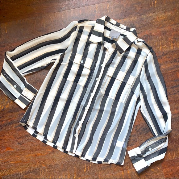 Aryn K | Tops | Nwt Aryn K Striped Button Down Long Sleeved Blouse ...